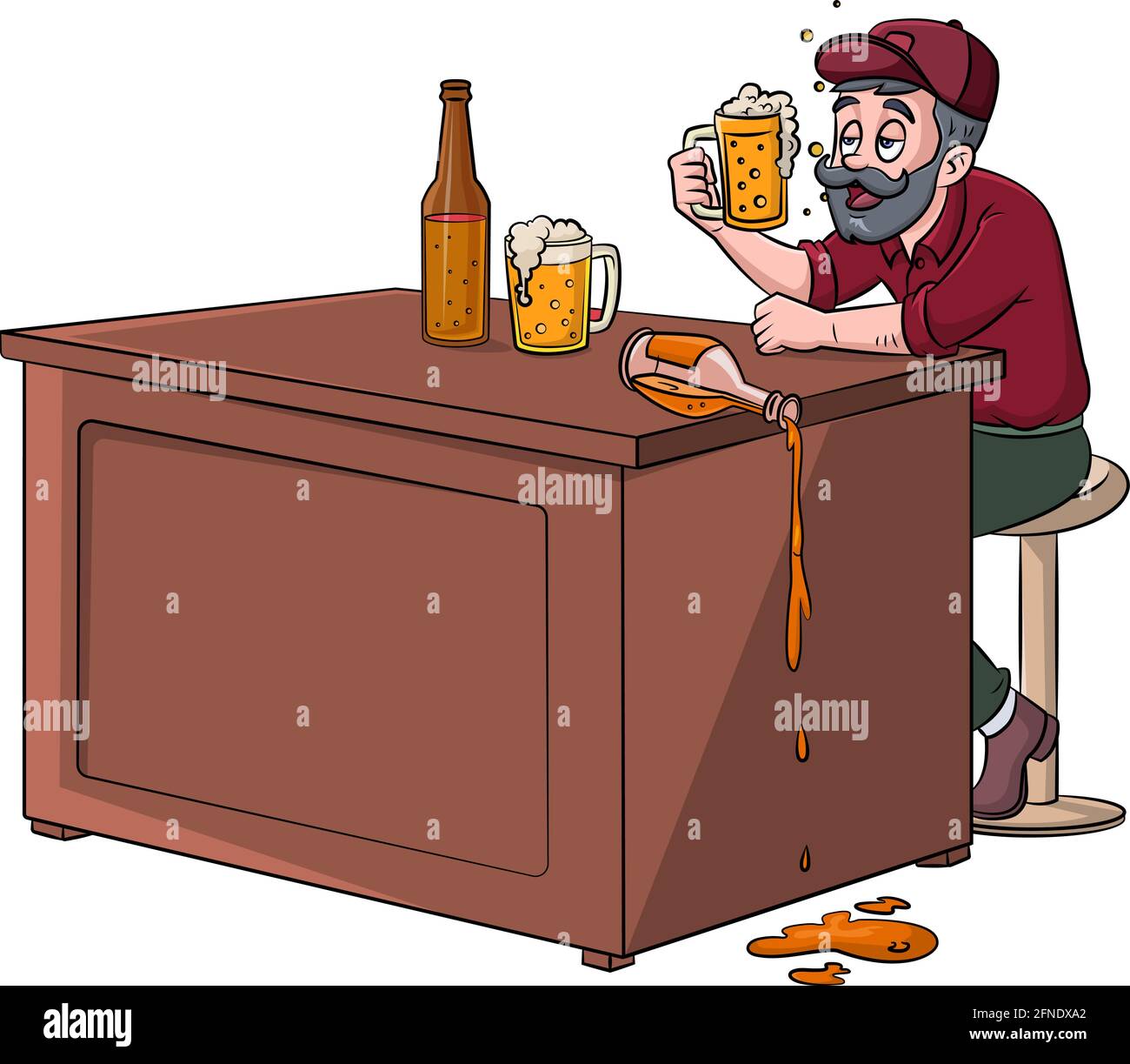 Cartoon vector illustration of an alcoholic man with drinks Stock ...