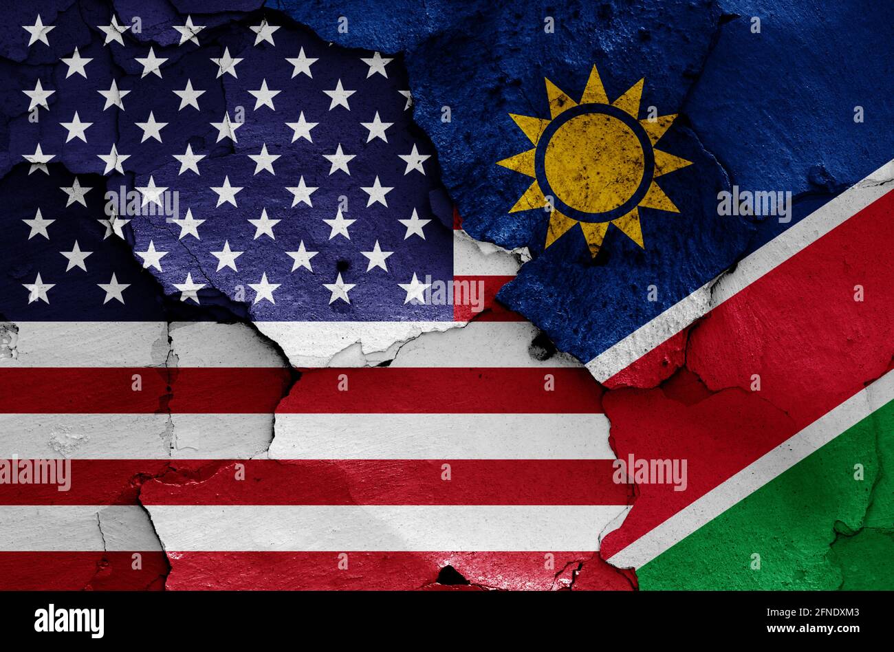 flags of USA and Namibia painted on cracked wall Stock Photo - Alamy
