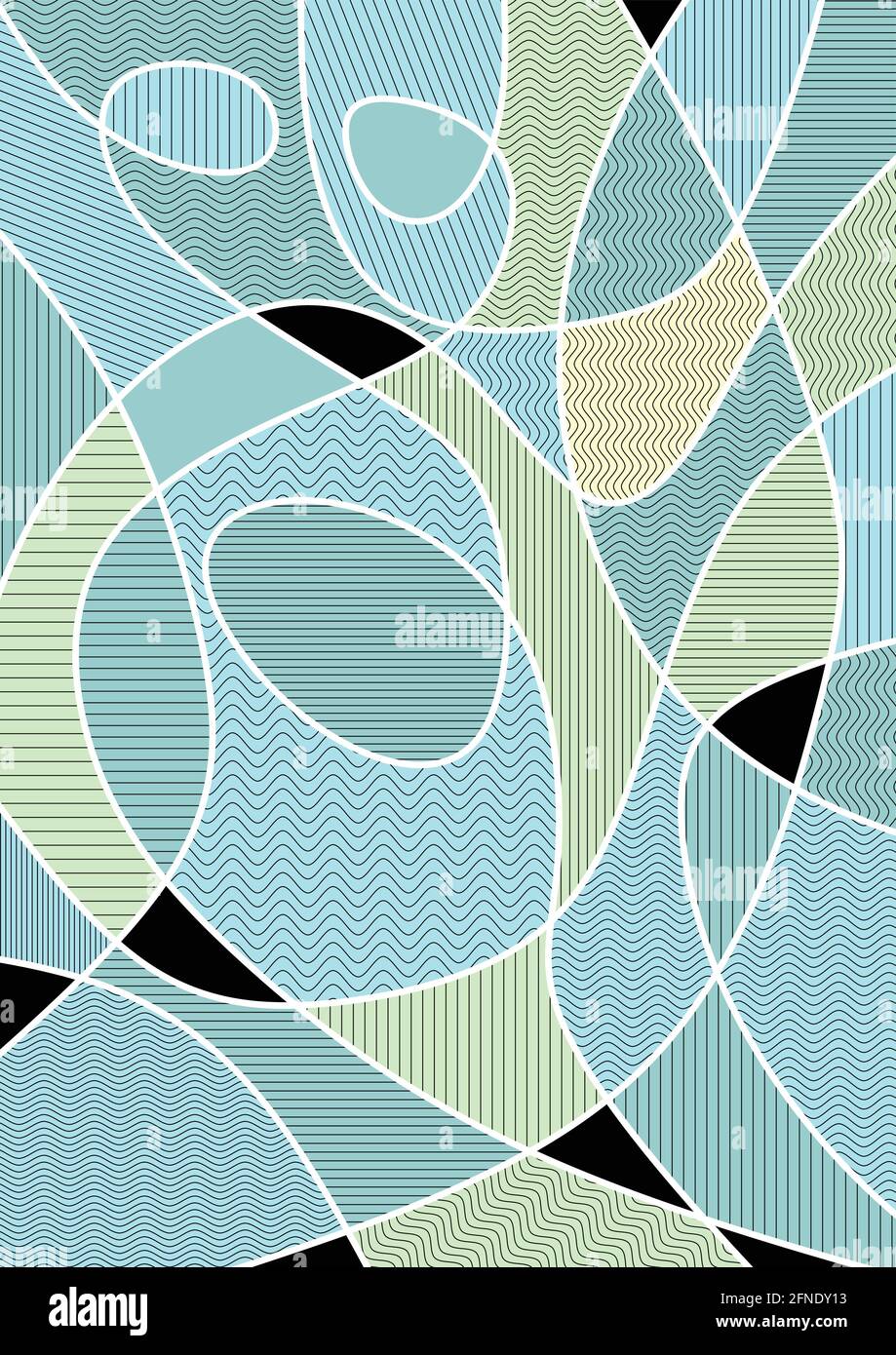 Background with hatched mosaic elements in different shades of green ...