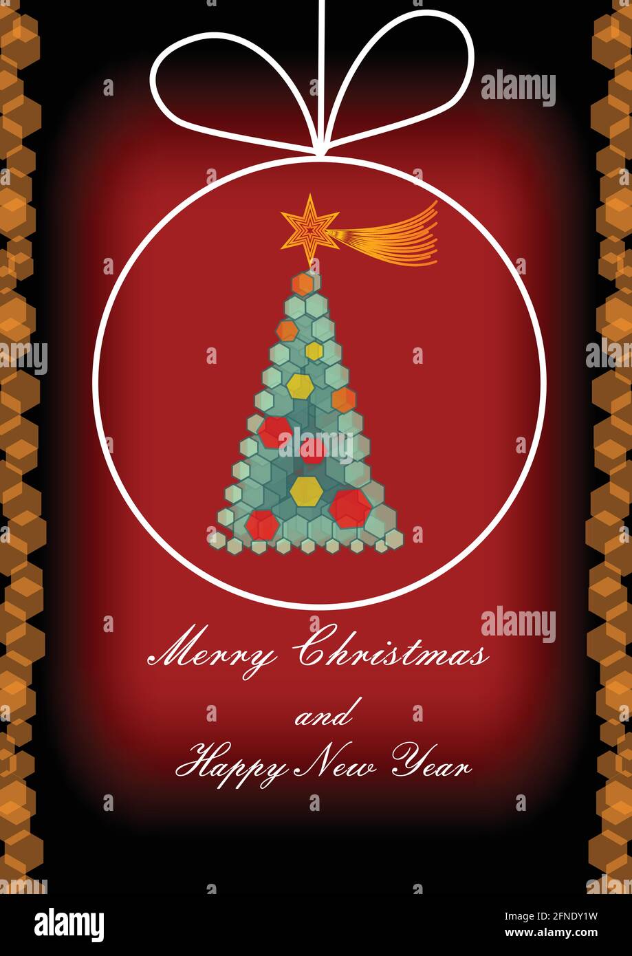 Modern Christmas greeting card with Christmas tree composed of ...
