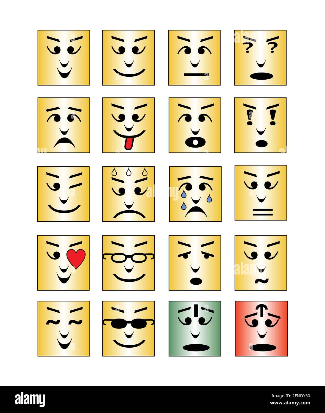 Set of square emoticons, collection of isolated vector emoji Stock ...