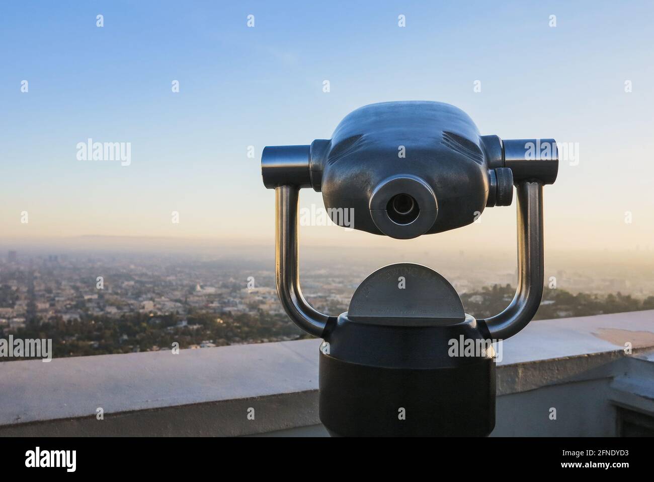 A tower viewer in Griffith Observatory, overlooking Los Angeles Stock ...