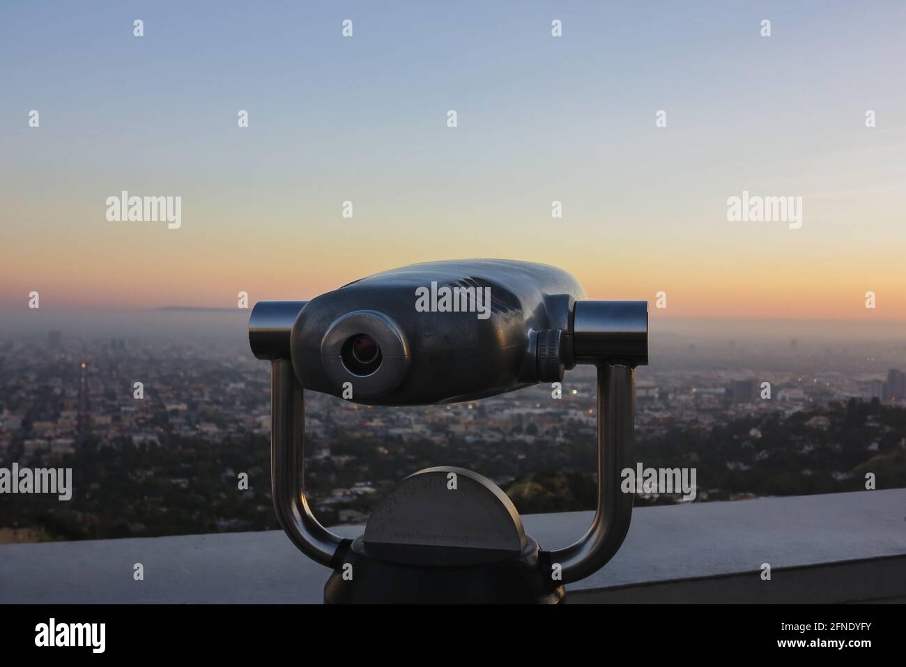 A tower viewer in Griffith Observatory, overlooking Los Angeles Stock ...