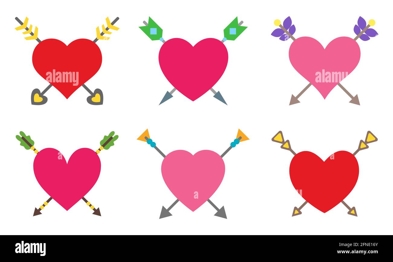 Heart arrows vector flat set color for printing on dishes, notebooks ...