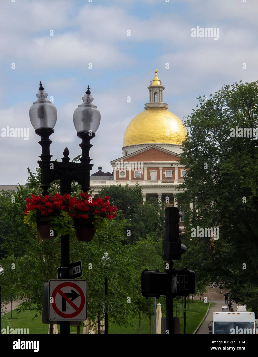 Massachusetts State House through the trees of Boston Common Stock ...