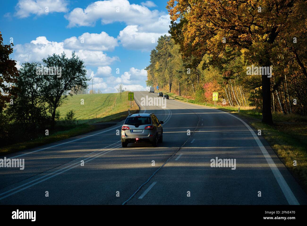 Travel with beautiful driving routes in Europe, asphalt roads and cars ...
