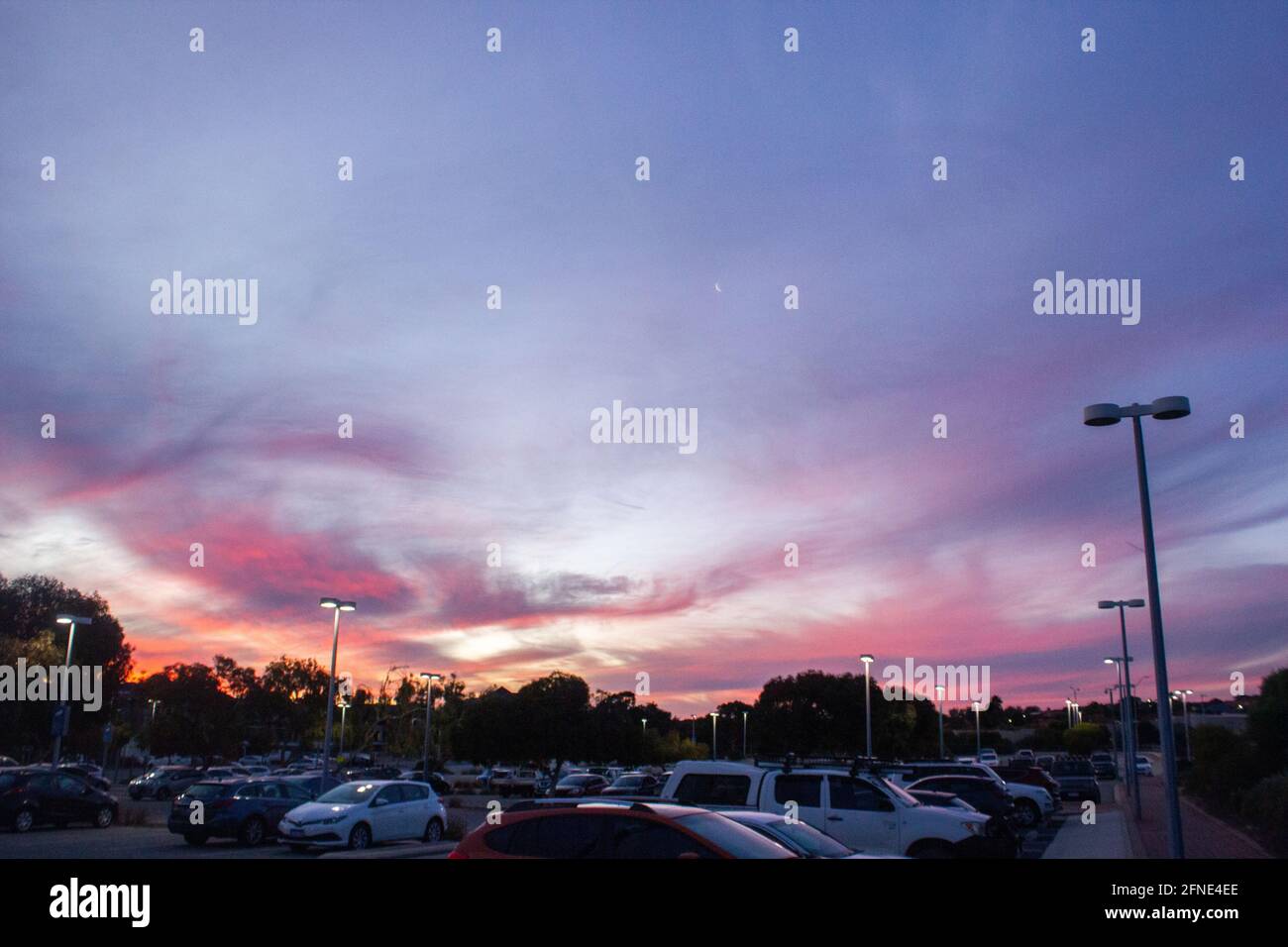Colourful skyline overlooking a carpark Stock Photo - Alamy