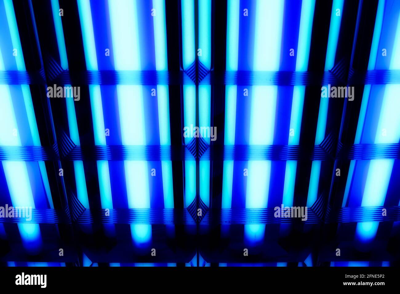 Abstract background with blue fluorescent lights. Neon glow from the ...