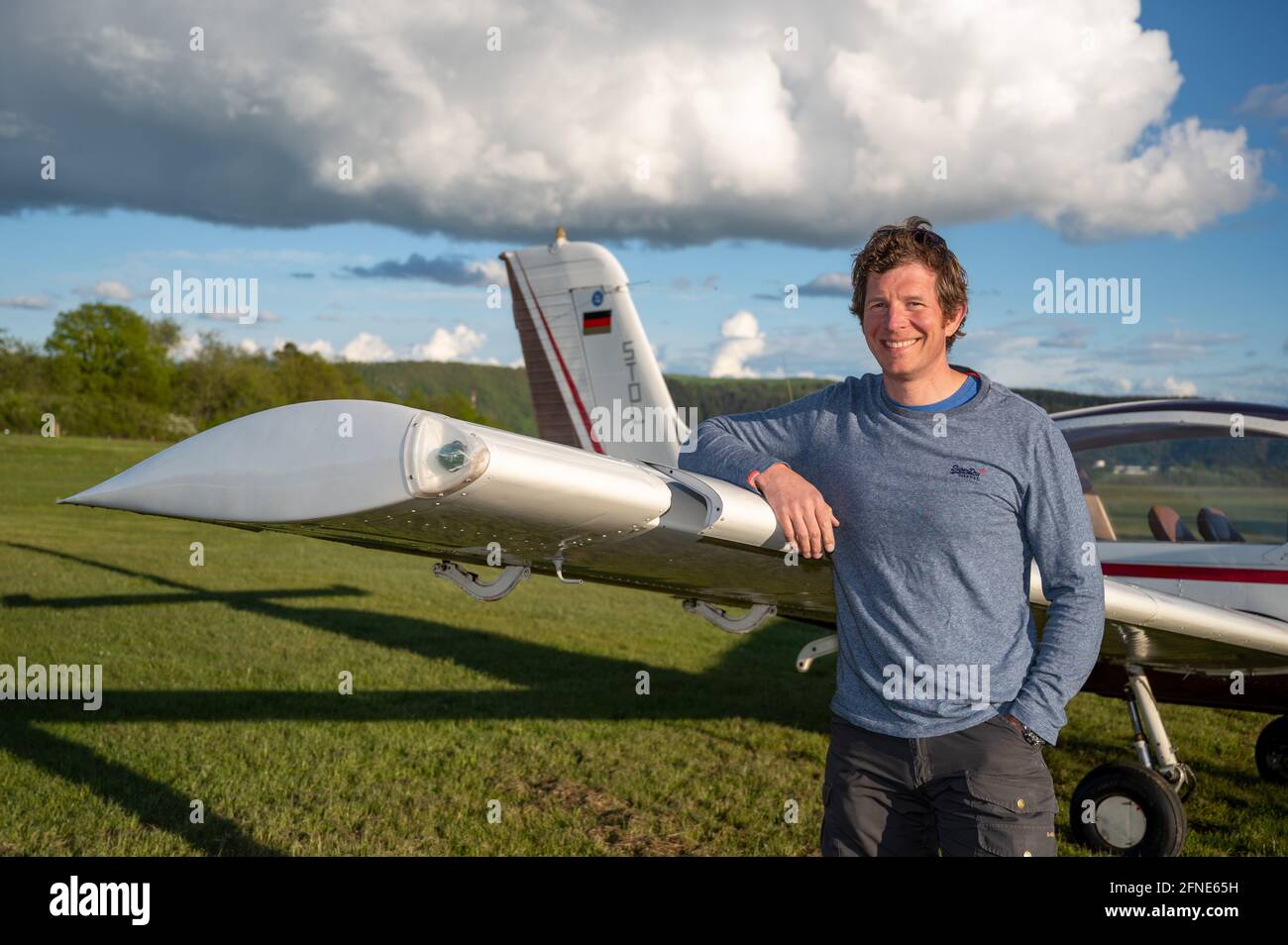 Traben Trarbach, Germany. 14th May, 2021. Pilot Tim Tibo stands at a ...