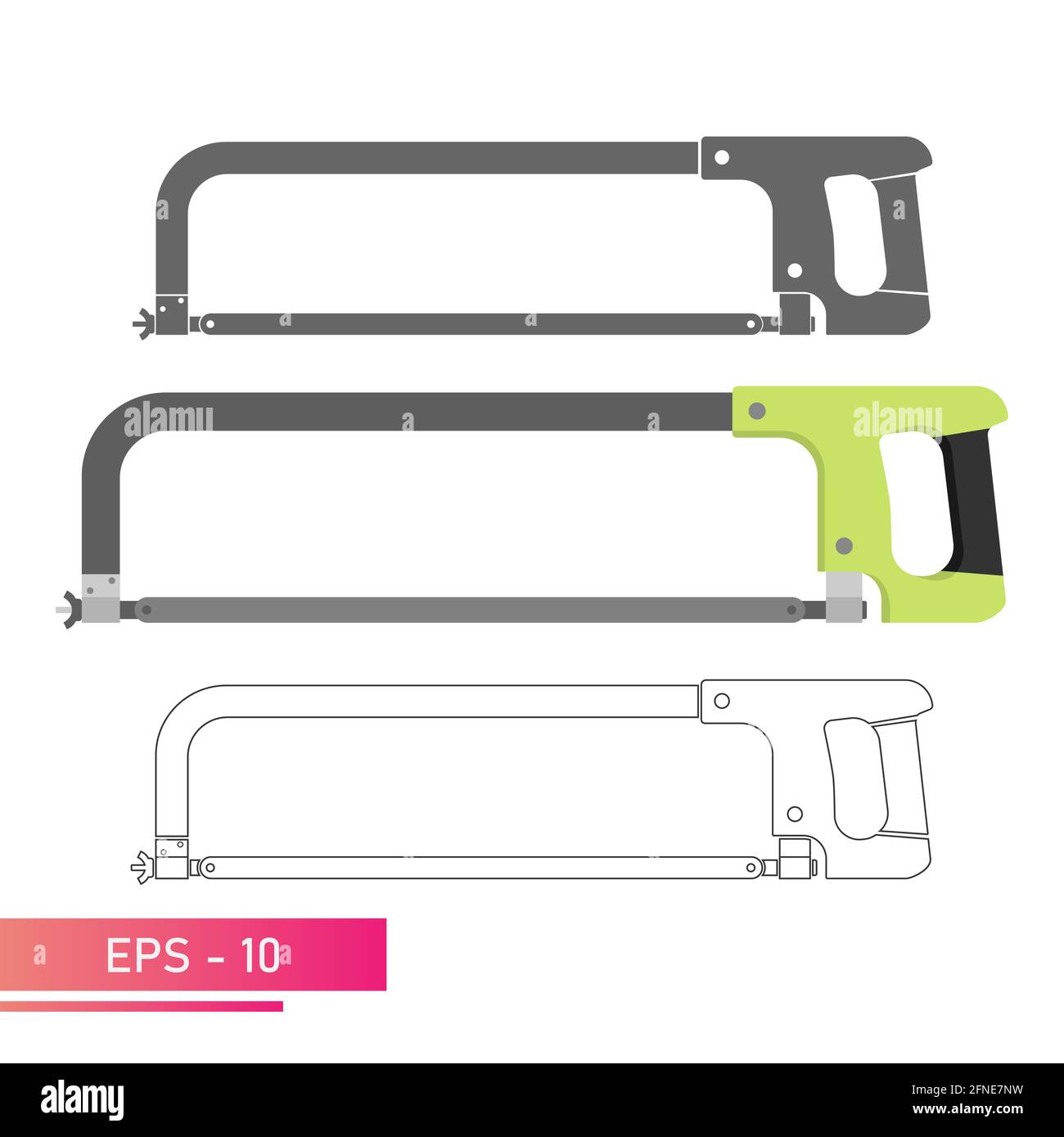 Set, Metal hacksaw, with a convenient handle. Linear, solid and ...