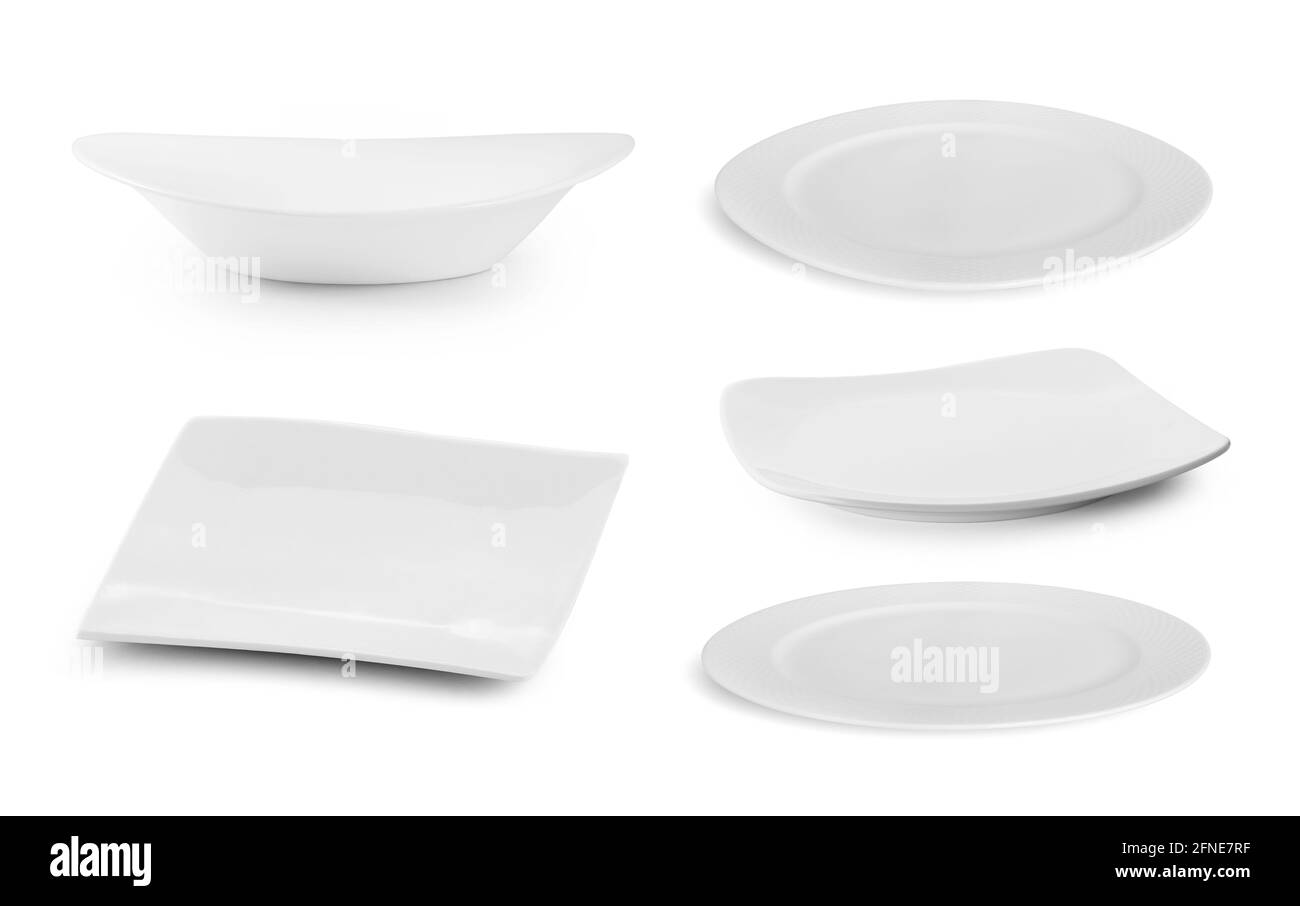 set of plate on white background Stock Photo - Alamy