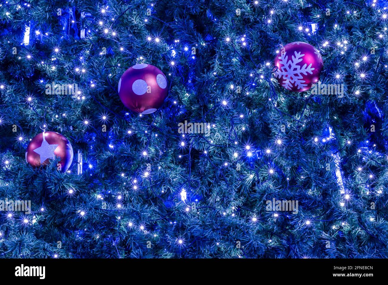 christmas lights and gift hanging in a tree background Stock Photo - Alamy