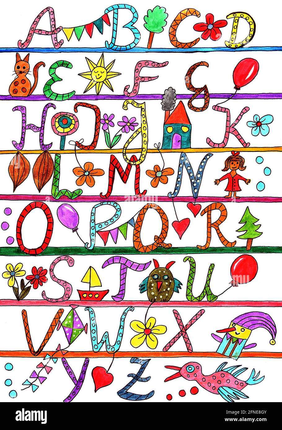 Alphabet, letters from A to Z, naive illustration Stock Photo - Alamy