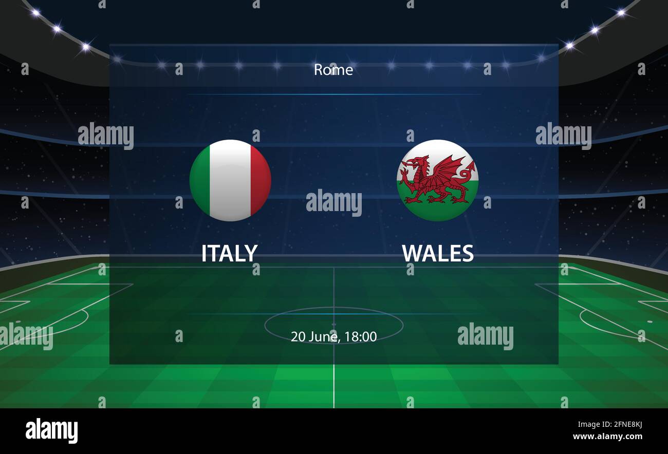Italy vs Wales football scoreboard. Broadcast graphic soccer template ...