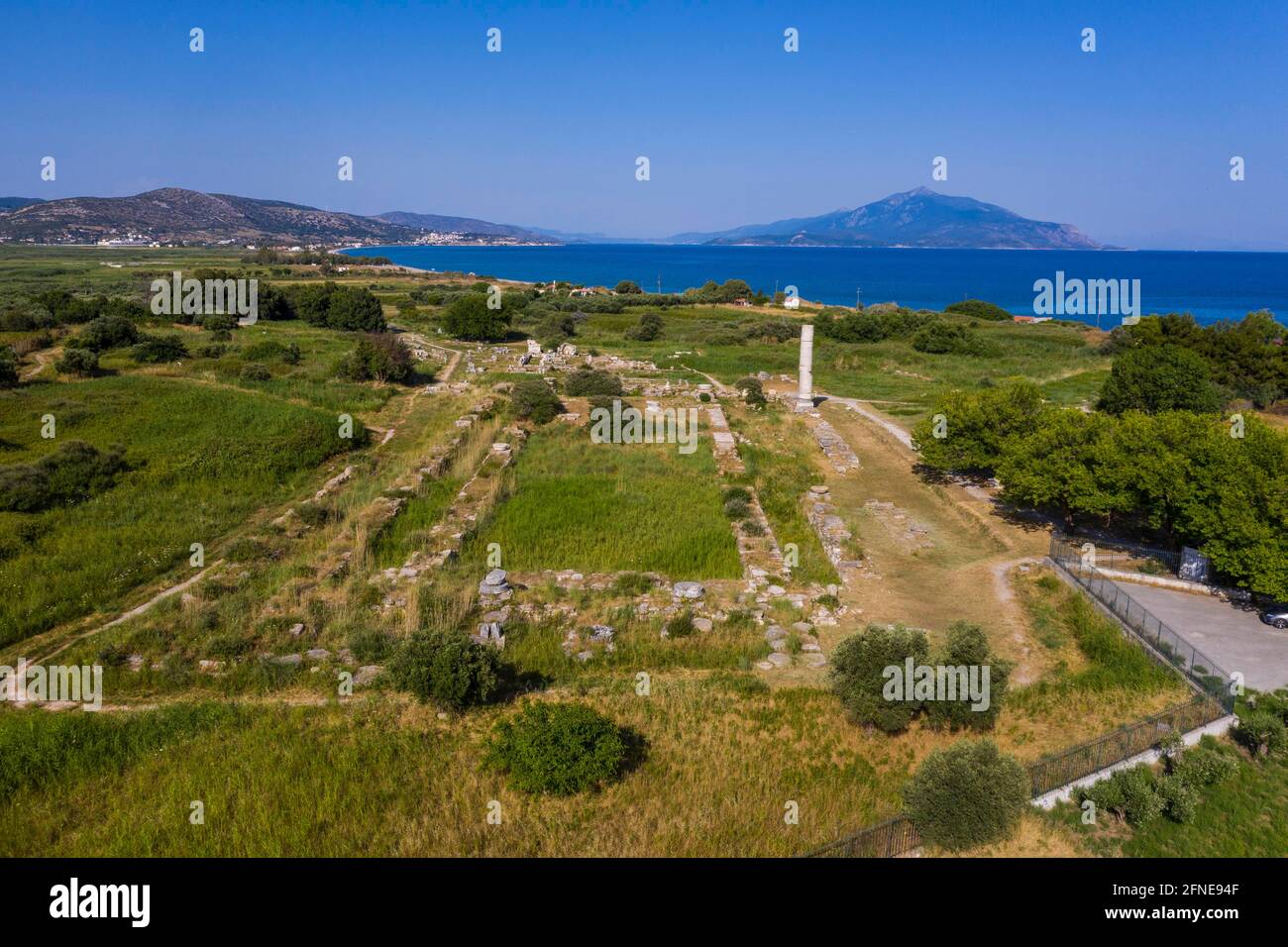 Aerial of the Unesco world heritage site, Heraion of Samos, Greece ...