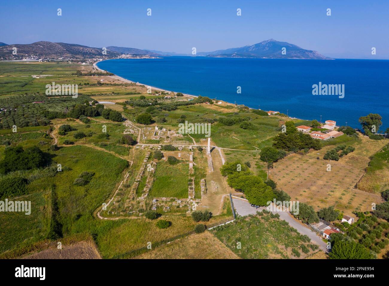 Aerial of the Unesco world heritage site, Heraion of Samos, Greece ...