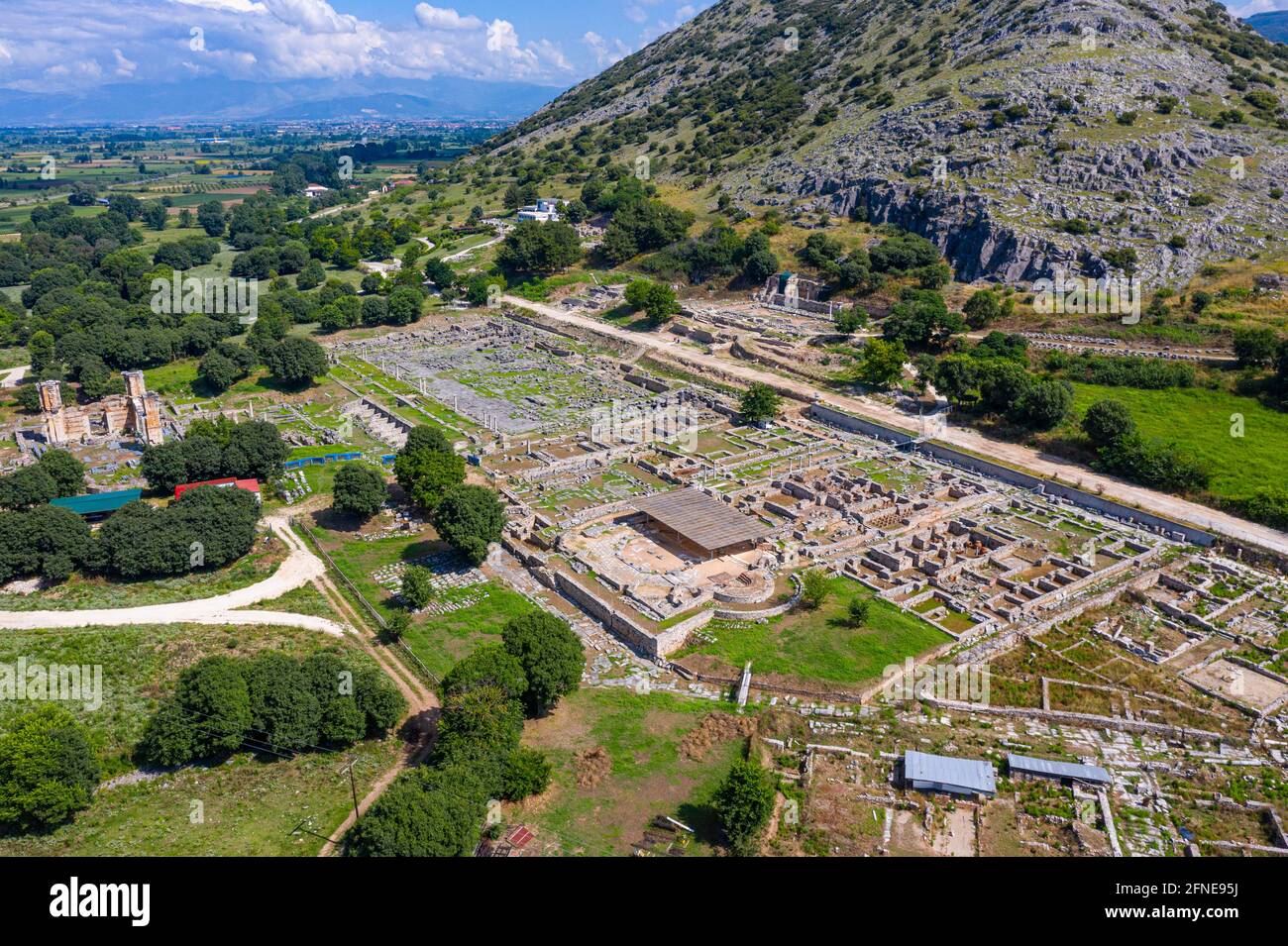 Aerial of the Unesco world heritage site Philippi, Macedonia, Greece ...