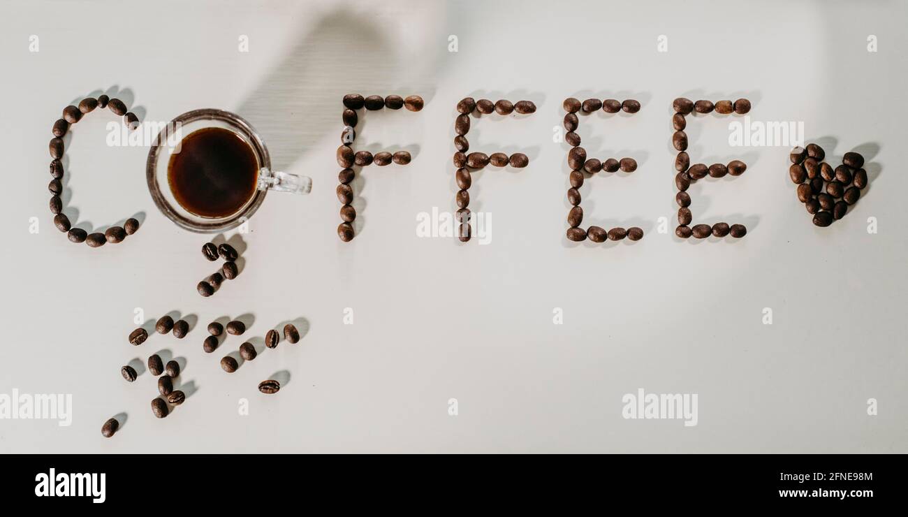 Coffee, letters made from coffee beans Stock Photo - Alamy
