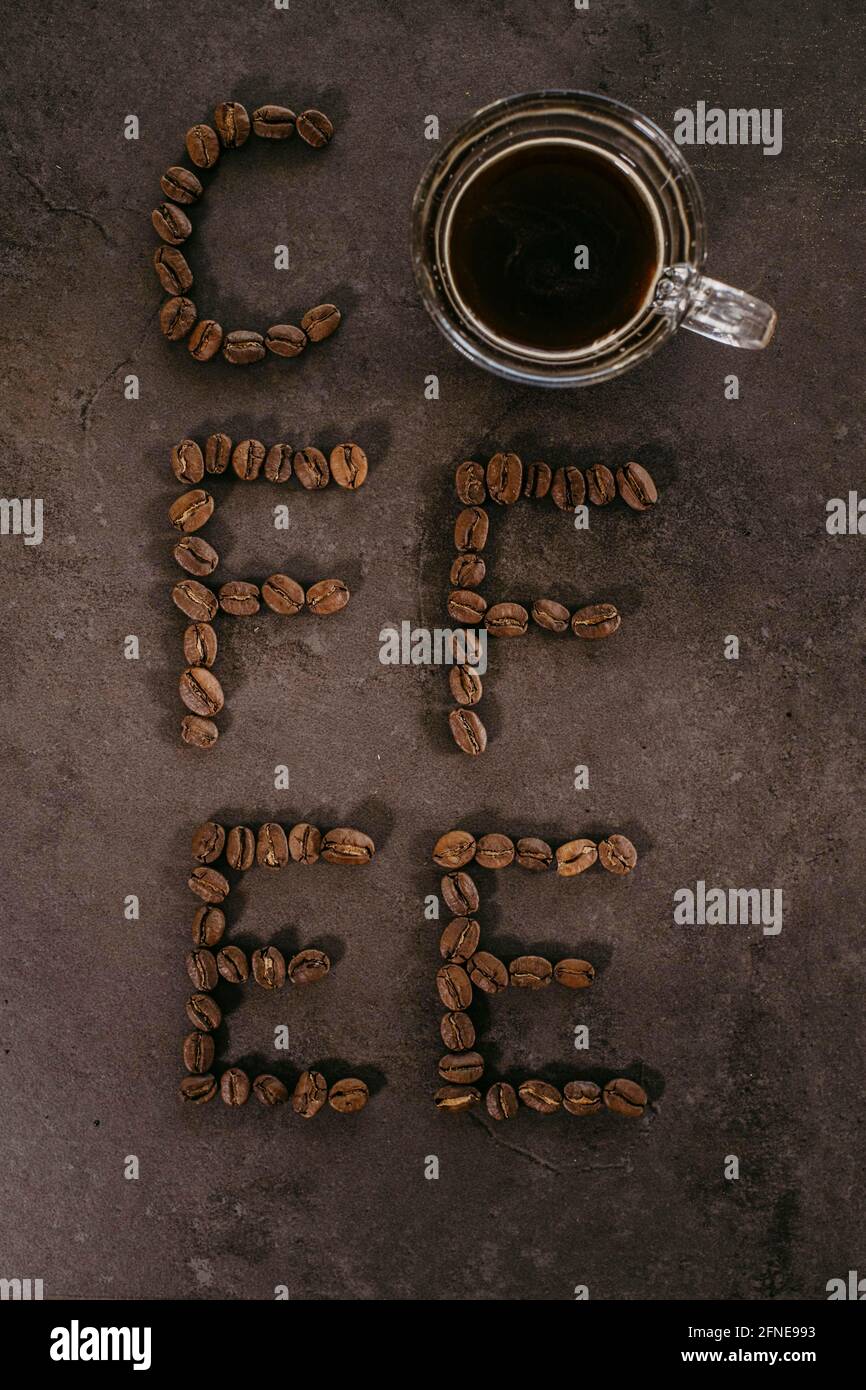 Coffee, letters made from coffee beans Stock Photo - Alamy