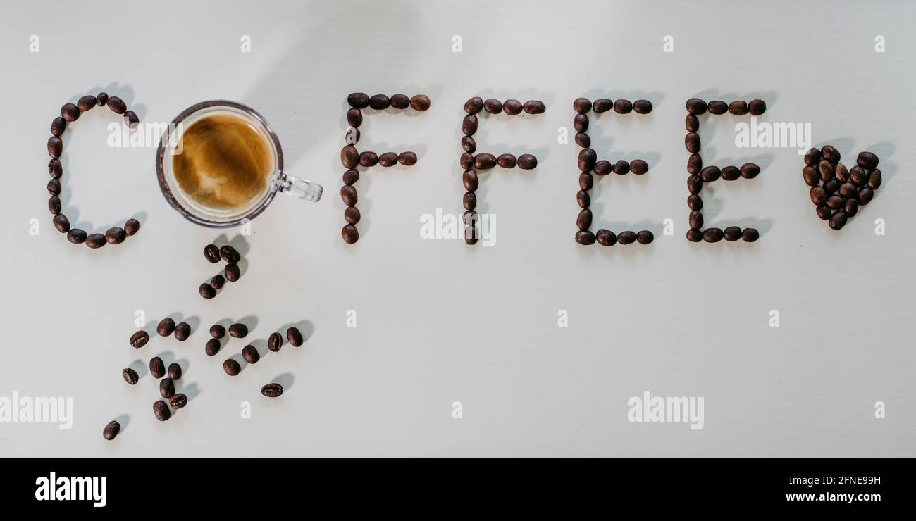 Coffee, letters made from coffee beans Stock Photo - Alamy