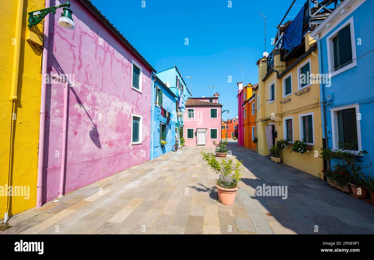 Colorful houses, colorful house facades, Burano Island, Venice, Veneto ...