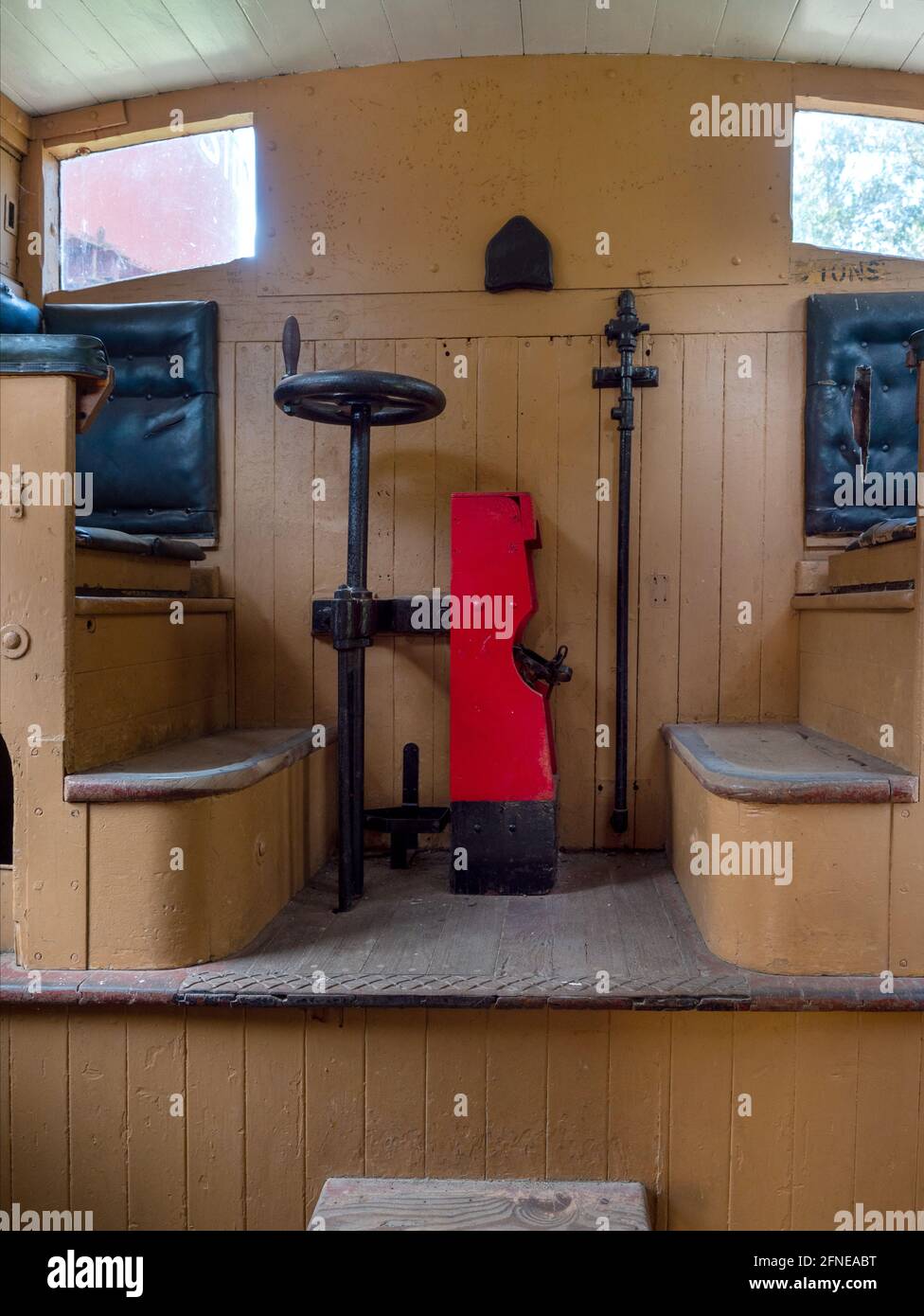 Inside a railroad car with brake system, Coal Creek, Korumburra ...