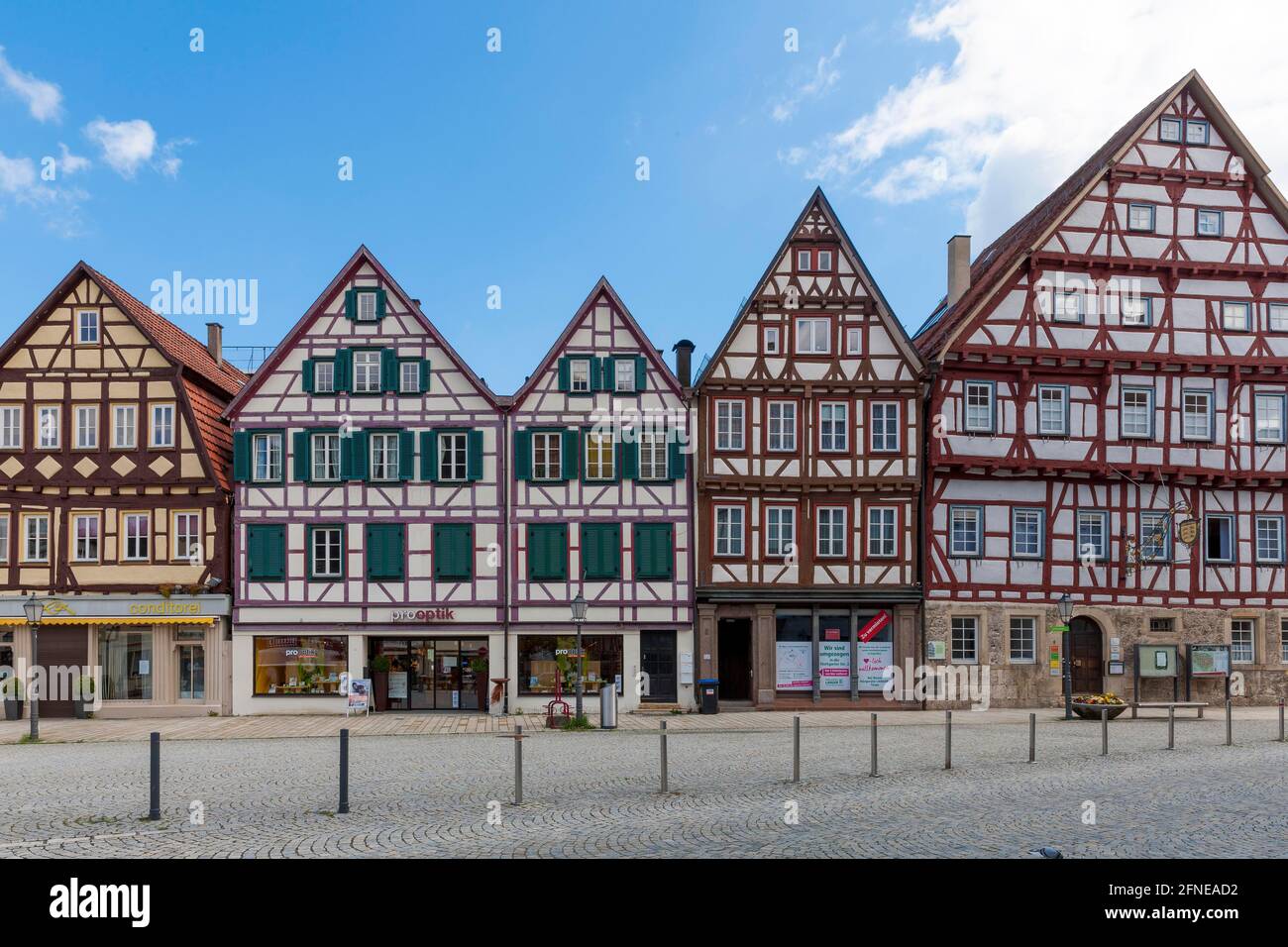 Half-timbered house on the market square, Bad Urach, Baden-Wuerttemberg ...