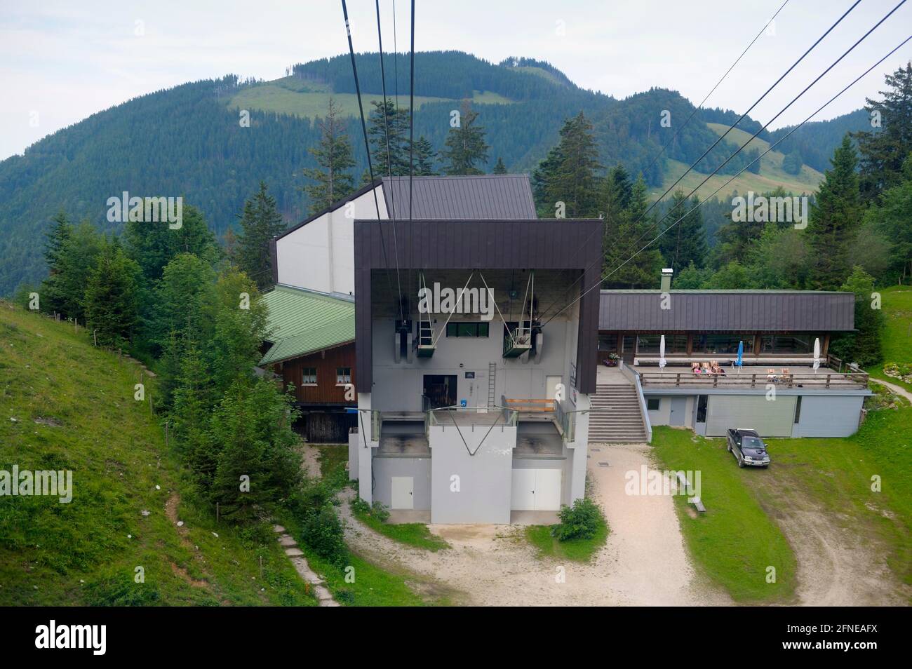 View from the gondola of the Hochfellnbahn, middle station, July ...