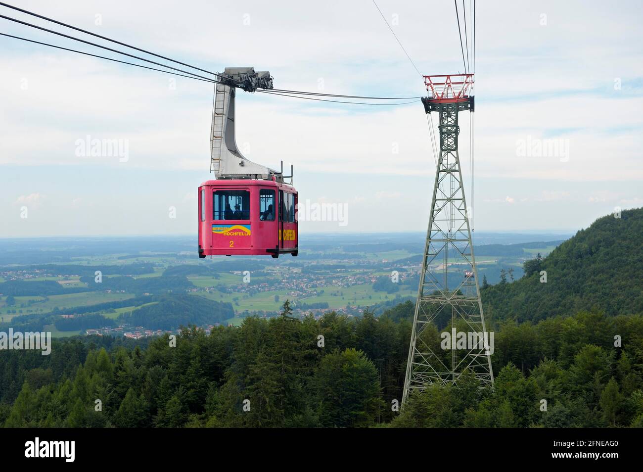 View from the gondola of the Hochfellnbahn, July, Chiemgau, Bergen ...