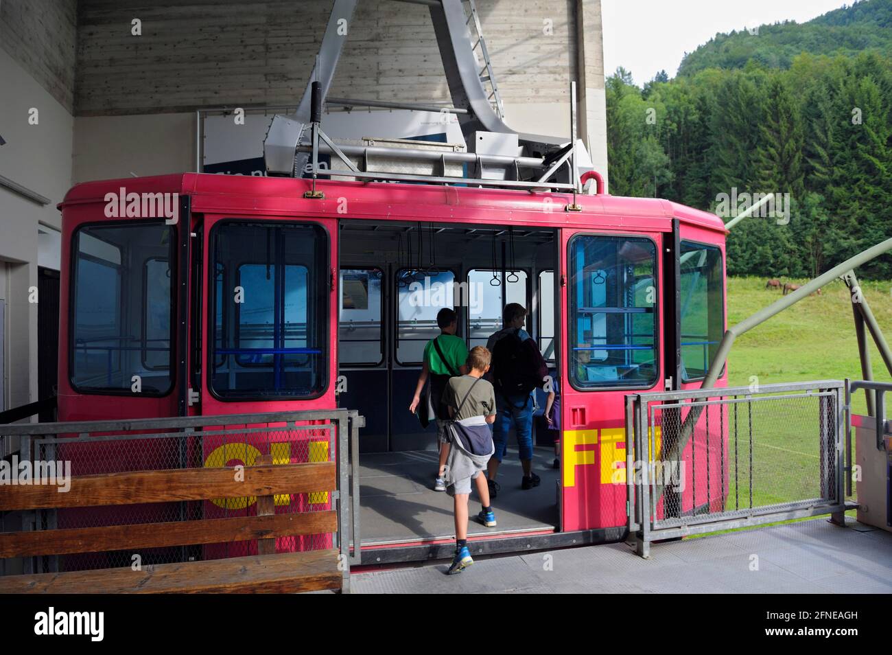 Gondola of the Hochfellnbahn, July, Chiemgau, Bergen, Bavaria, Germany ...