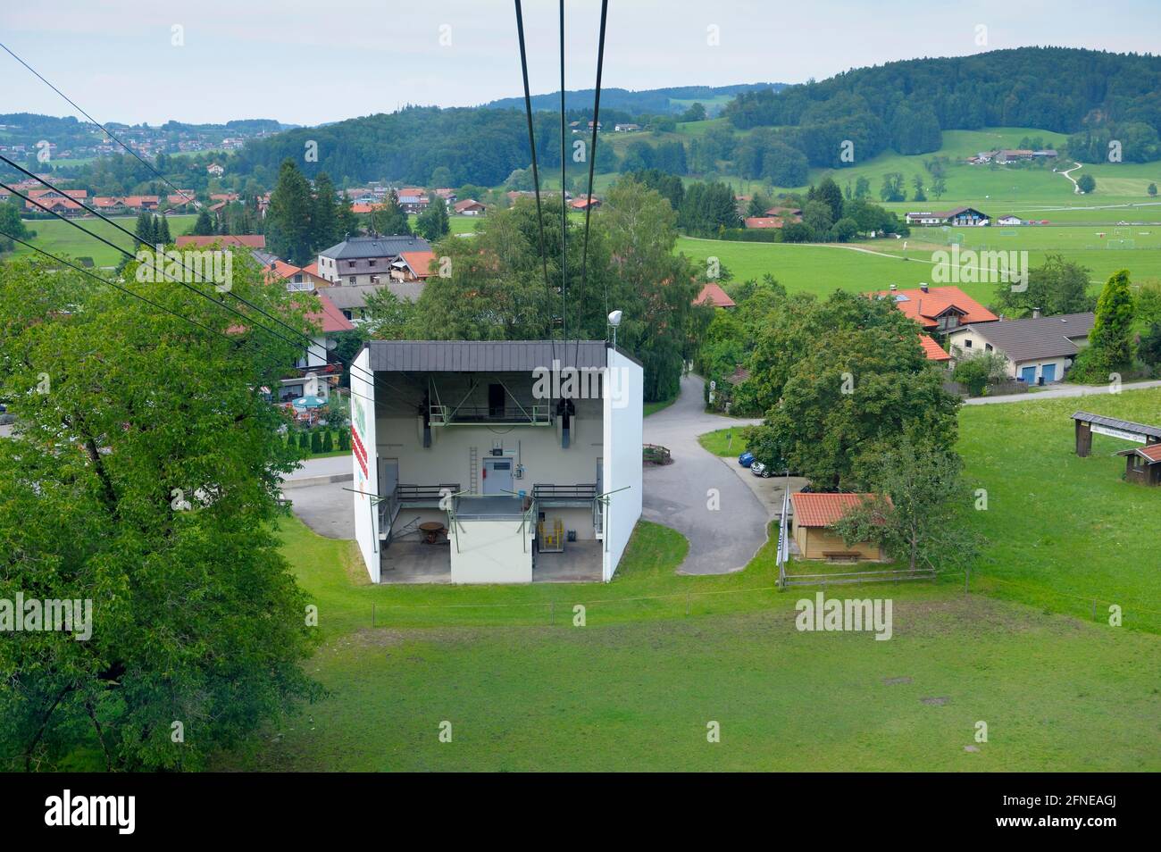 View from the gondola of the Hochfellnbahn, valley station, July ...