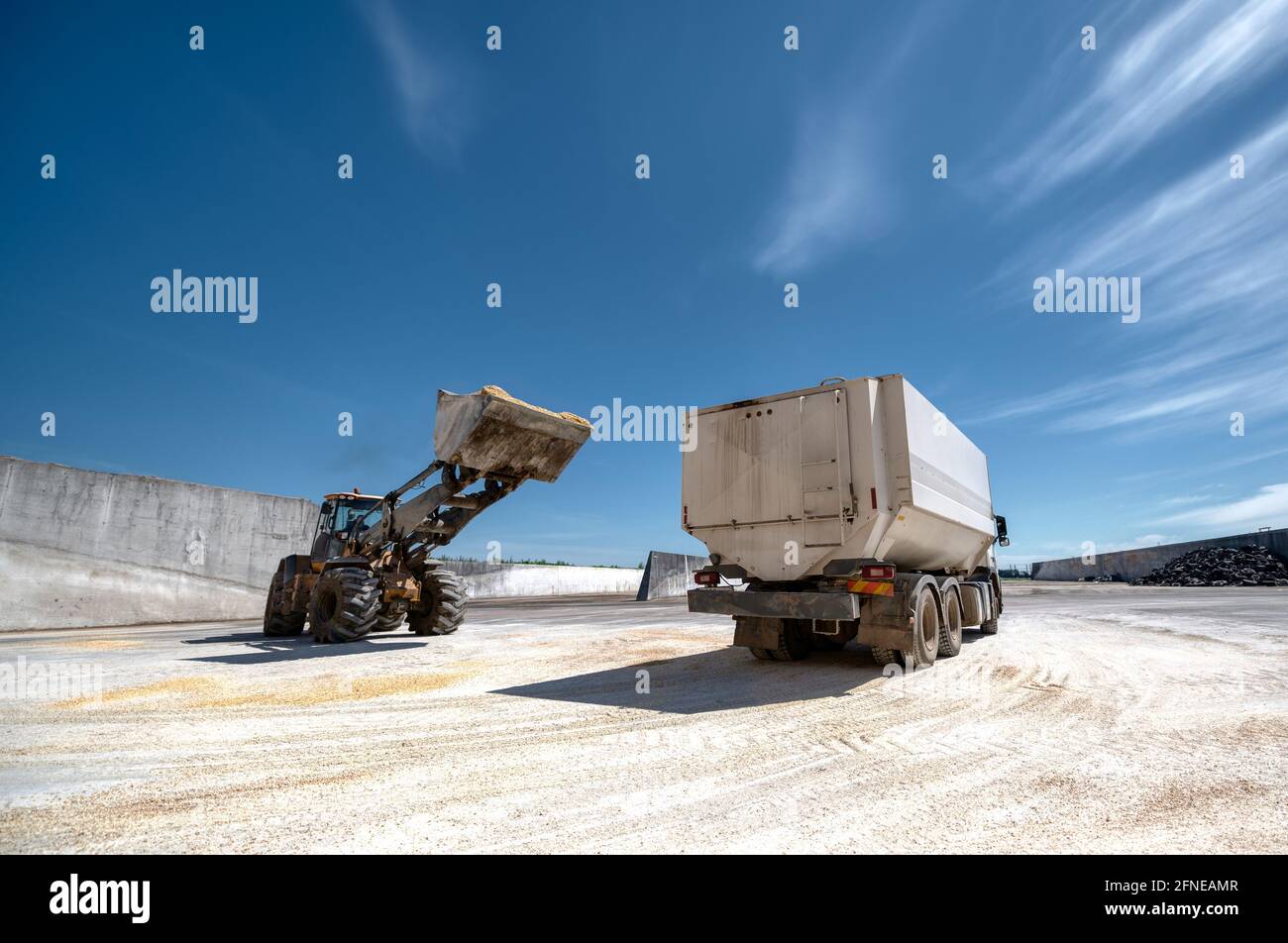 wheel bucket loader loading truck Stock Photo - Alamy