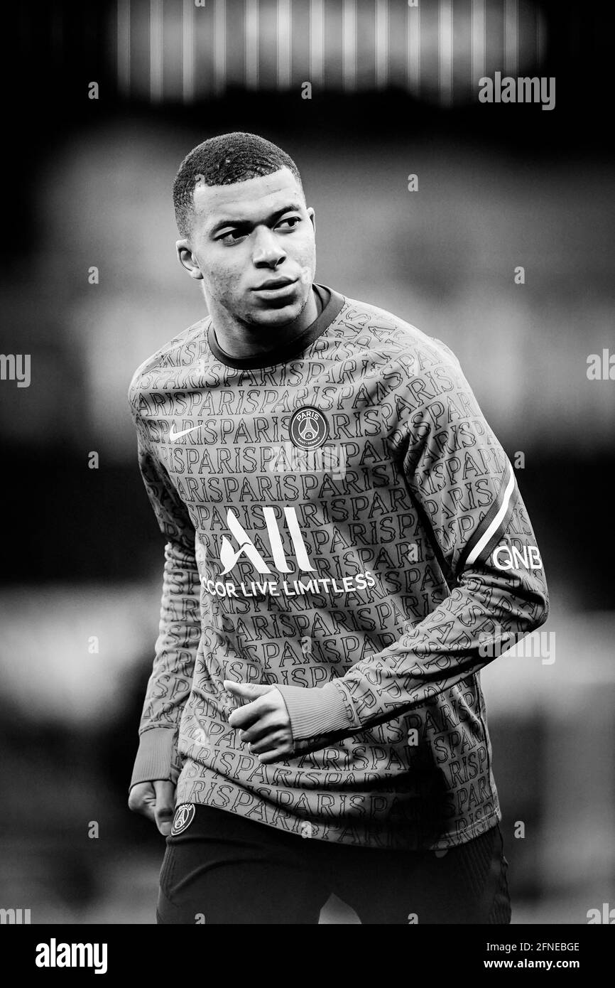 PSG’s Kylian Mbappe during the warmup of the French Ligue 1 football ...