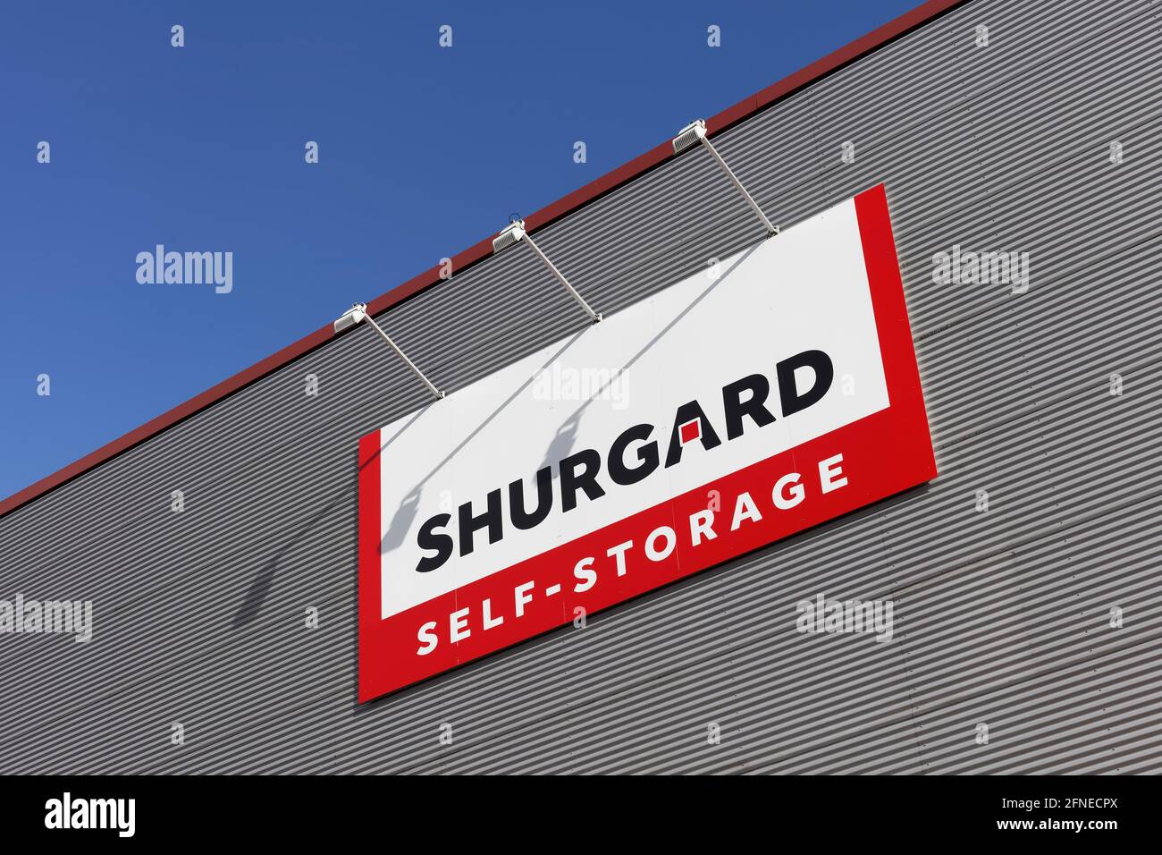 Shurgard Self-Storage, logo on warehouse, storage rental company, North ...