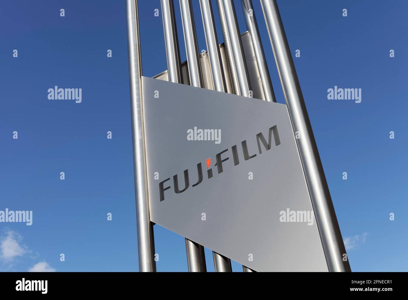 FUJIFILM Europe GmbH, logo on a pylon in front of the European and ...