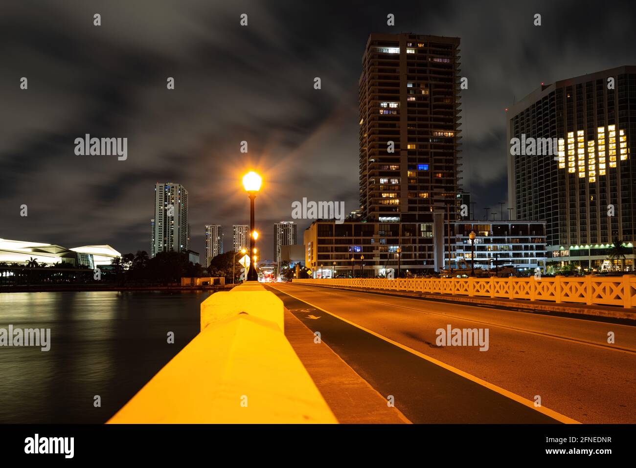 Bayside Miami Downtown MacArthur Causeway from Venetian Causeway. Miami ...