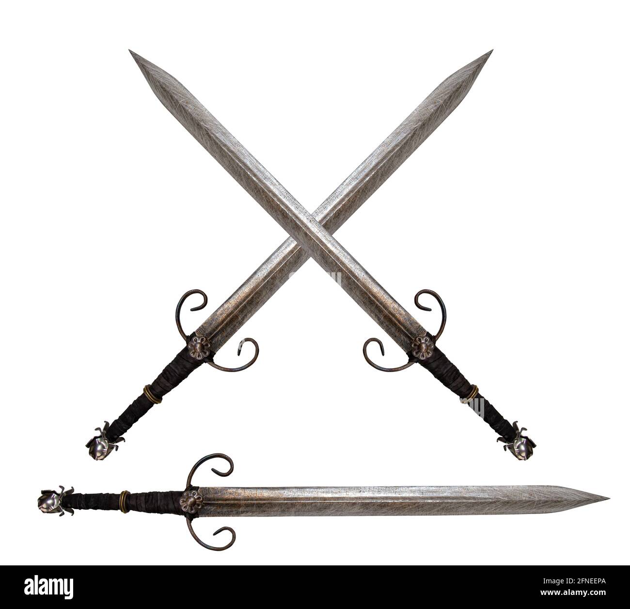 crossed long vintage knight swords isolated on white background Stock ...