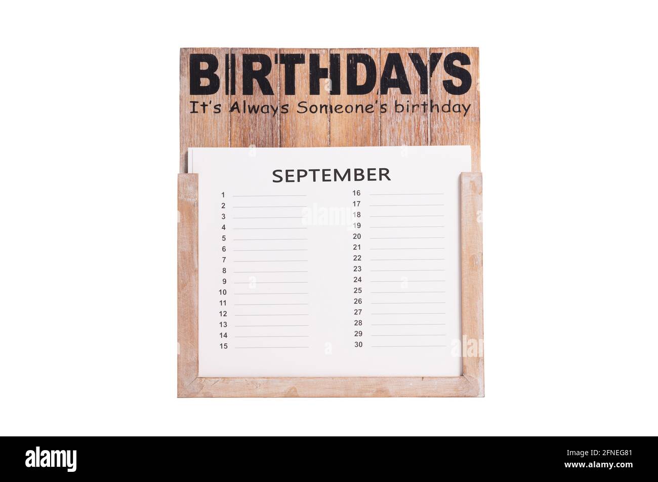 Birthday calander isolated on white background - September Stock Photo ...