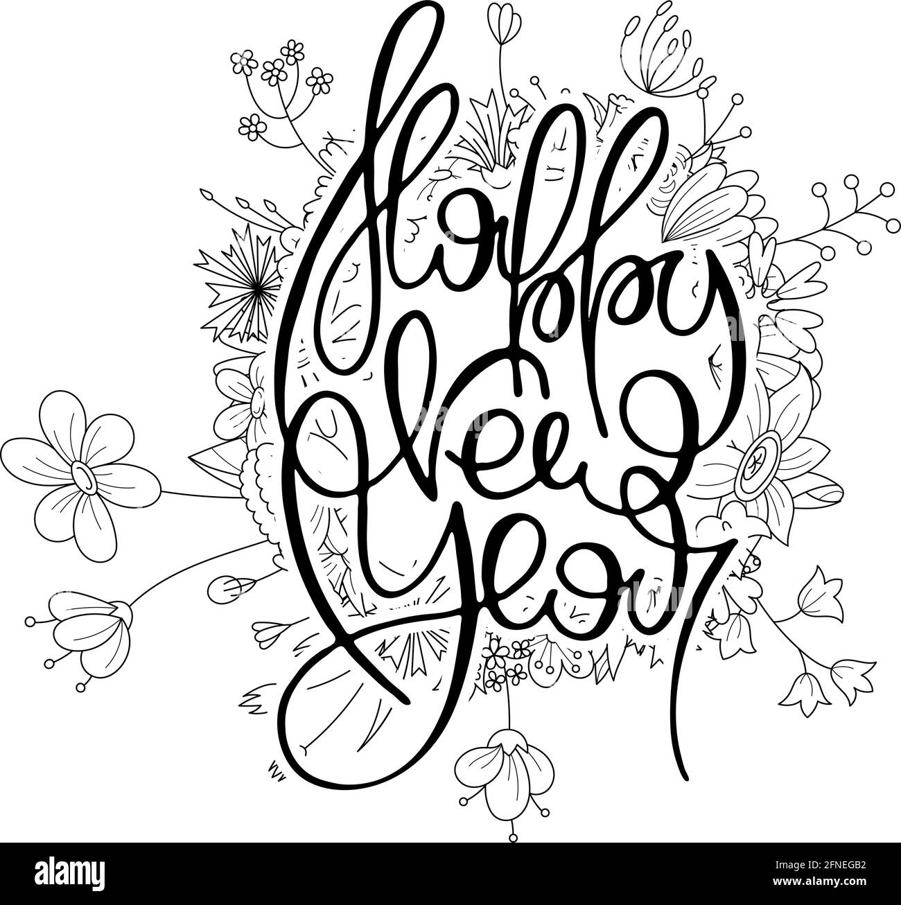 Happy New Year. Hand lettering grunge card with flower background ...