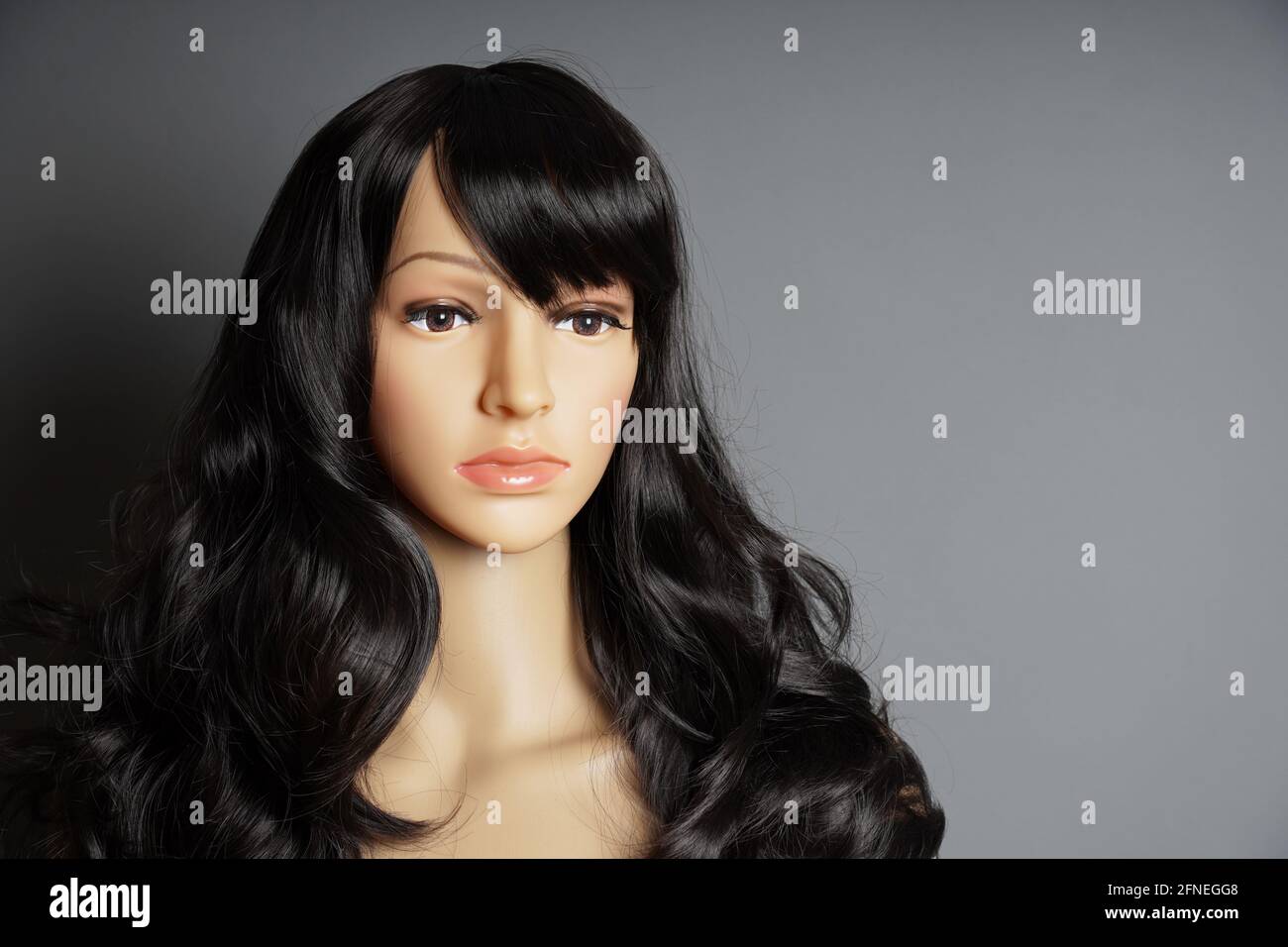 shop window mannequin or display dummy head with brunette wig and ...