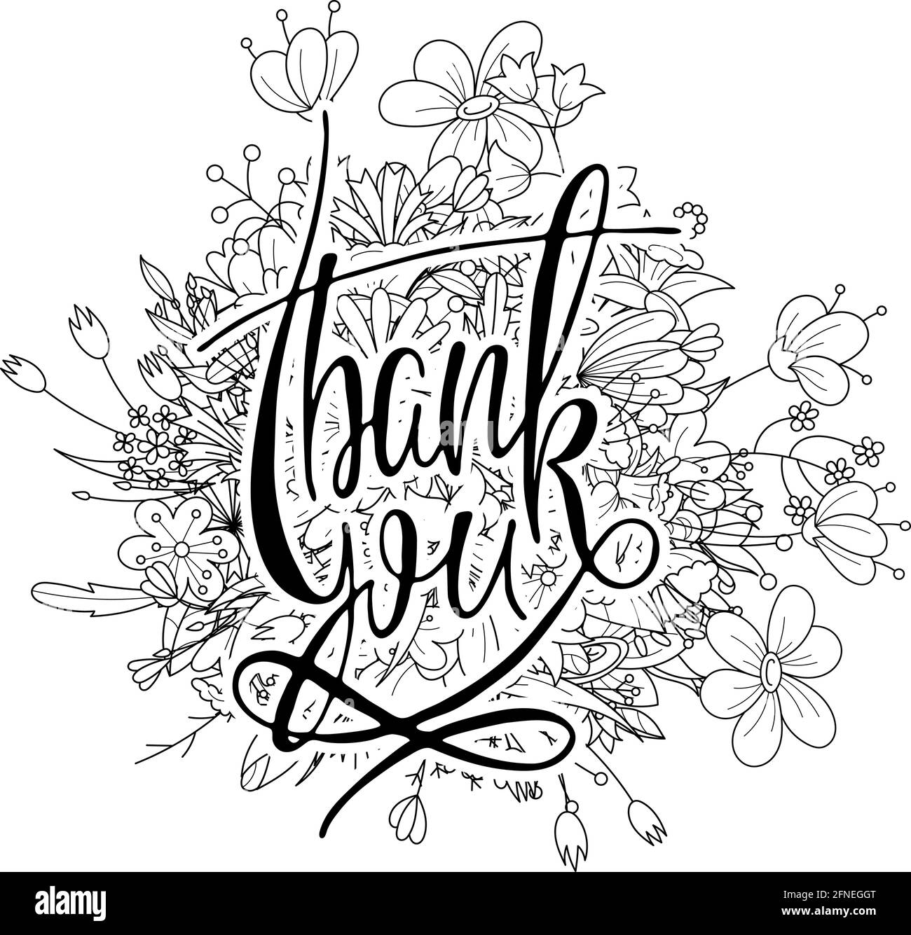 Thank You. Hand lettering grunge card with flower background ...