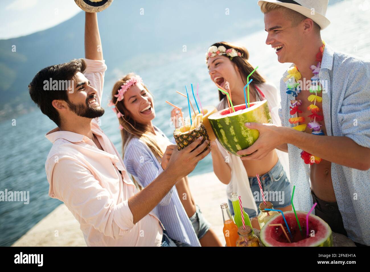 Summer, vacation, party, people concept. Group of friends having fun ...