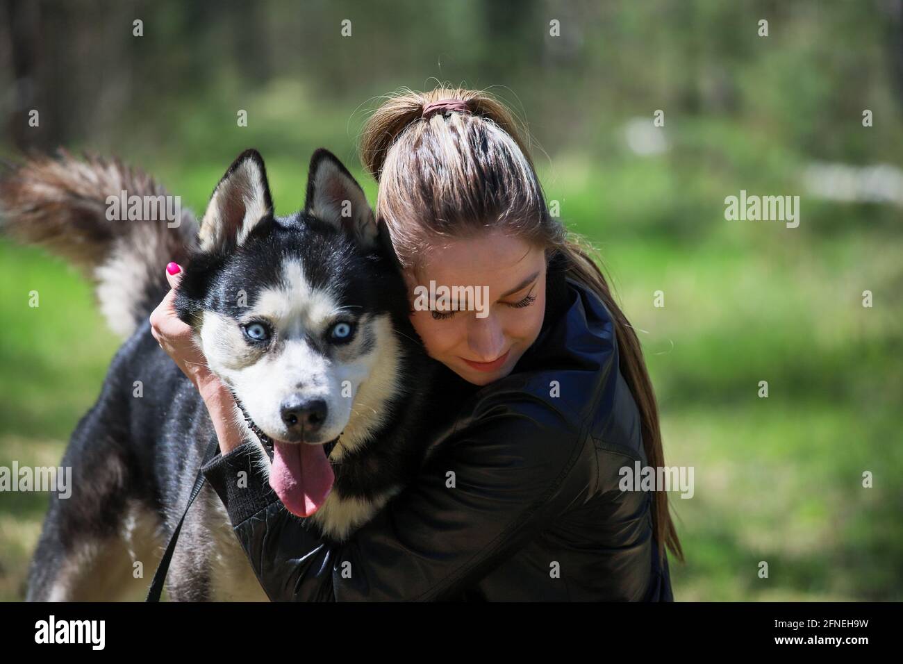 Cute girl hugs the husky. Husky are best friends Stock Photo - Alamy