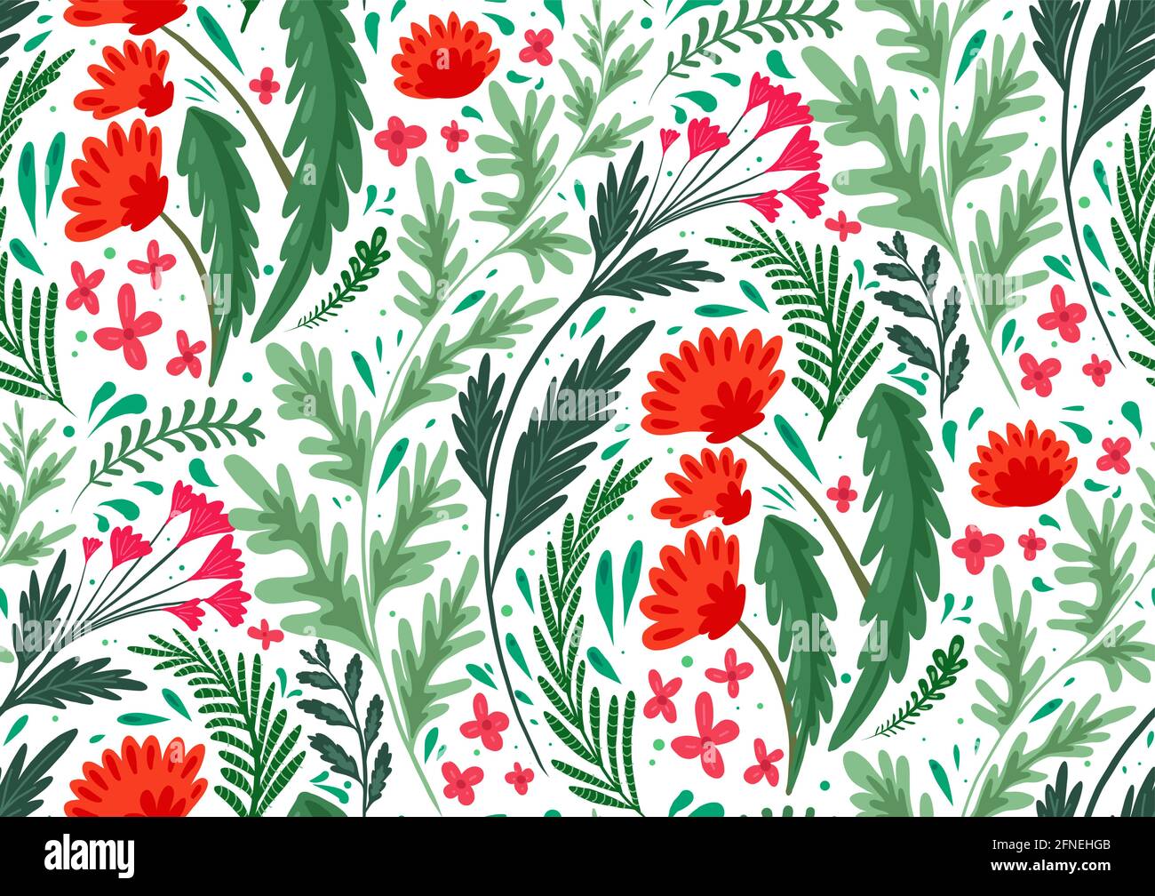 Seamless flat natural pattern with herbs and flowers of the fields on ...