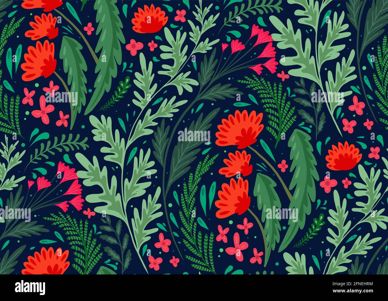 Seamless flat natural pattern with herbs and flowers of the fields on ...