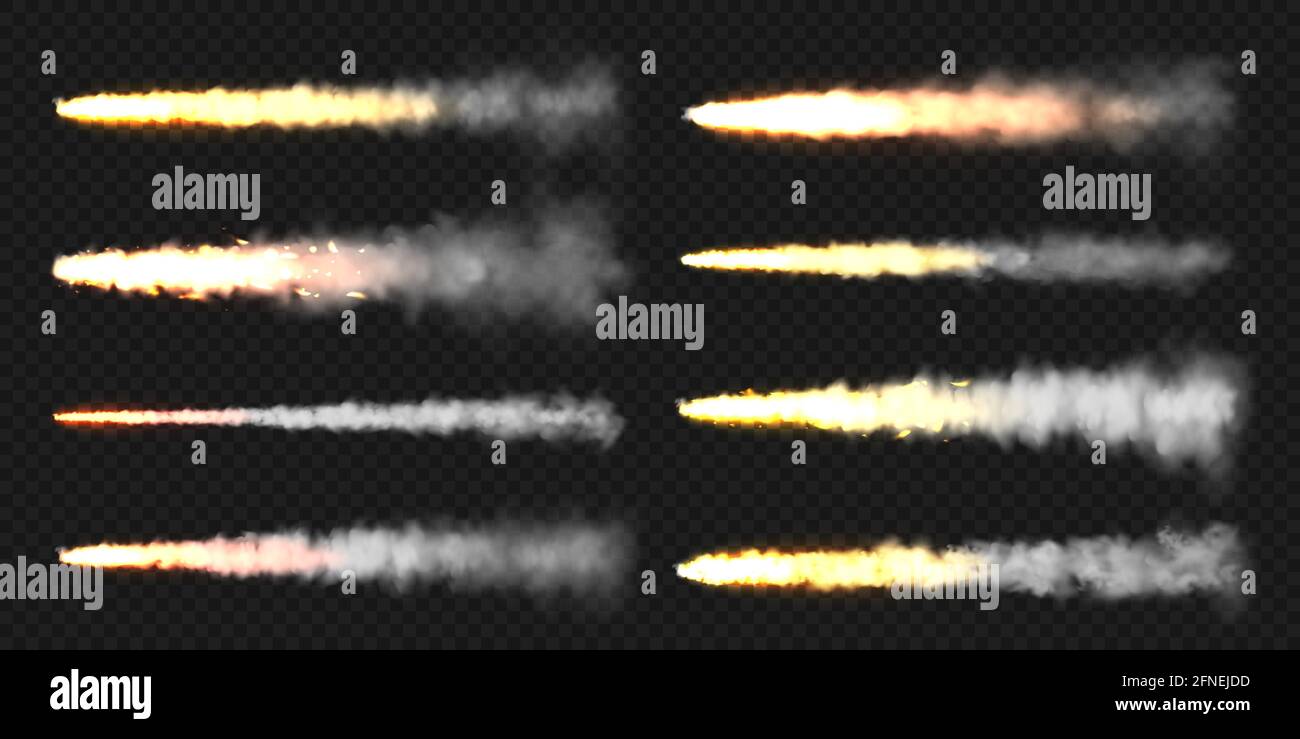 Realistic space rocket launch trails. Fire burst, explosion. Missile or ...