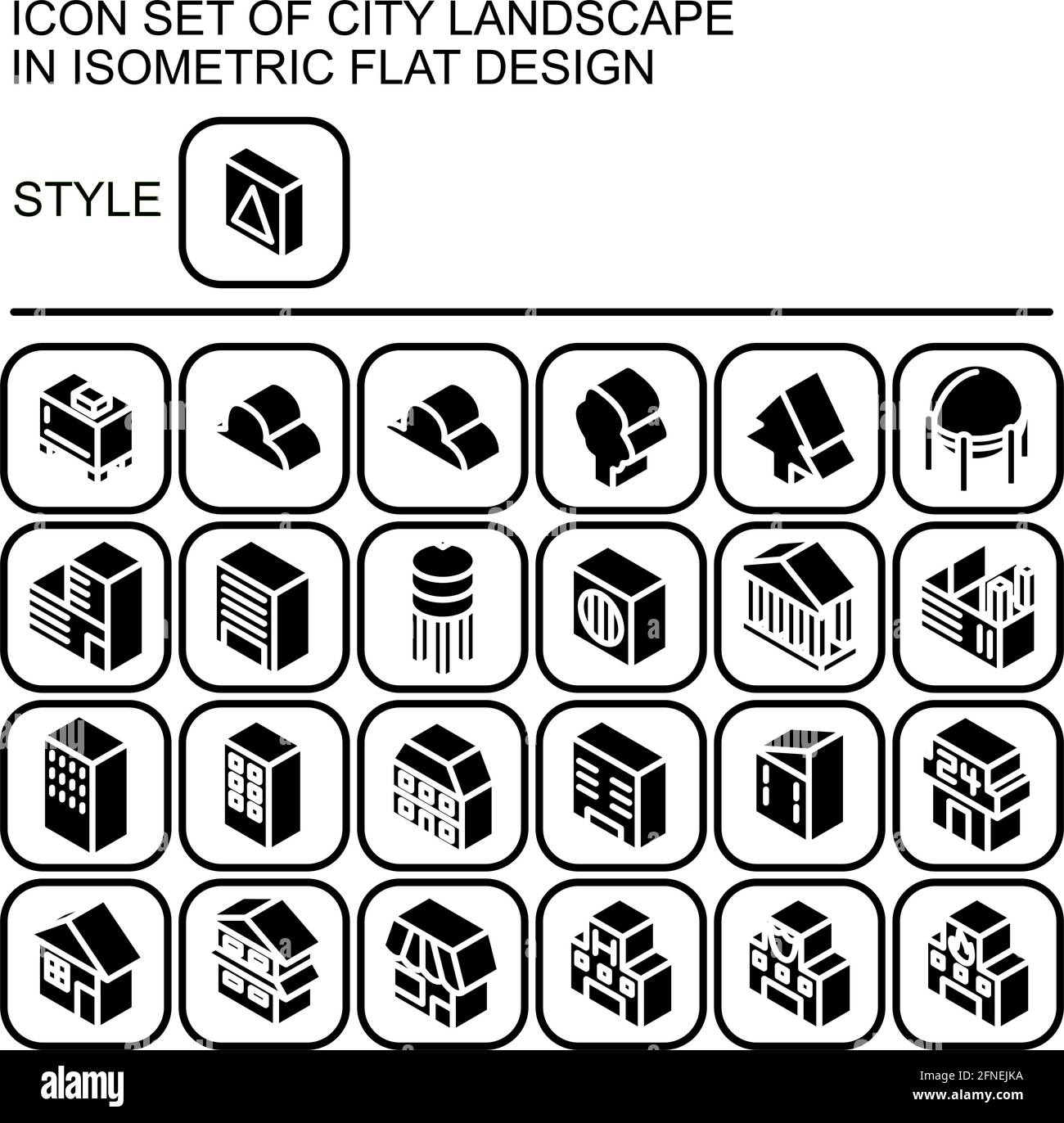 City landscape icon set in isometric flat design with white lines ...