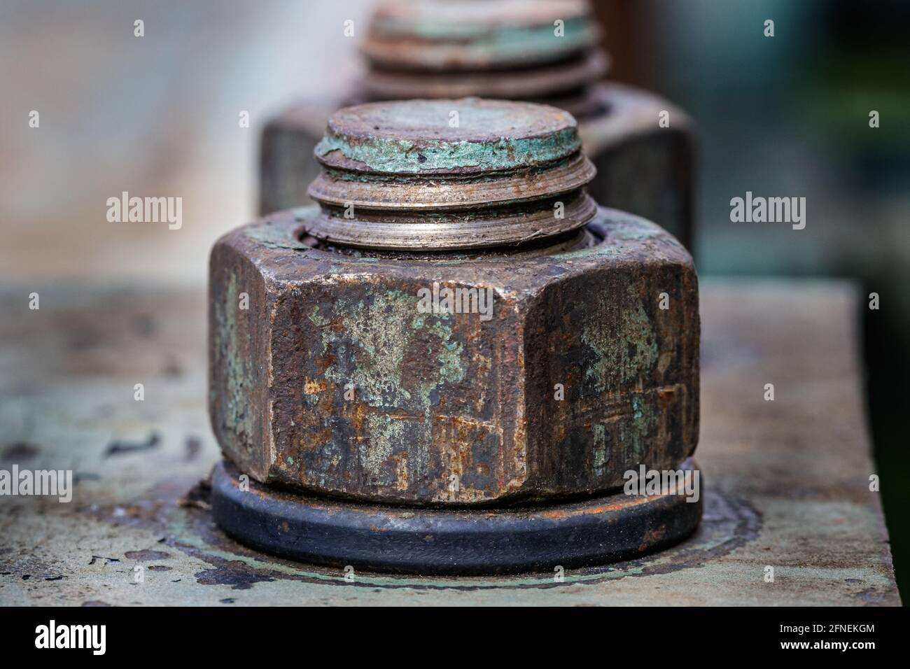 Closeup shot of screwed nut with rust marks Stock Photo - Alamy