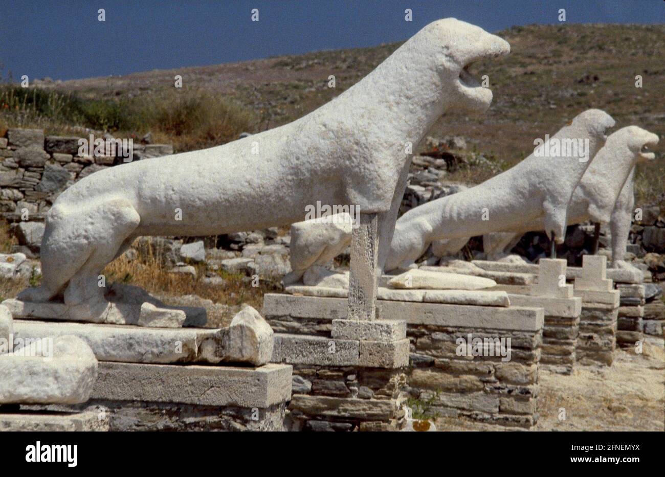 The famous processional road with lion sculptures on Delos, which was ...