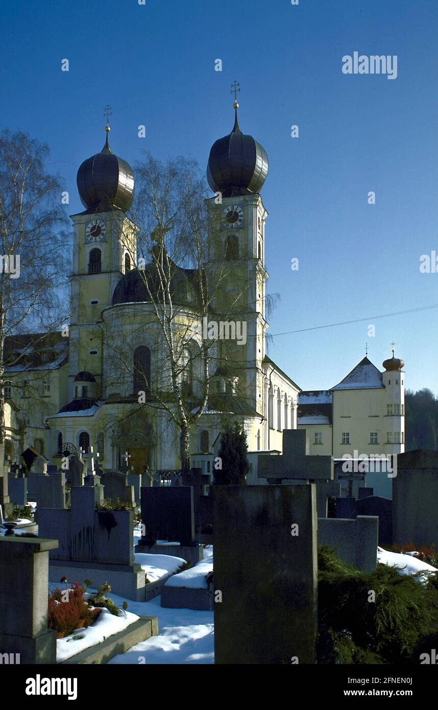 The church of St. Michael of the Benedictine Abbey of Metten in winter ...